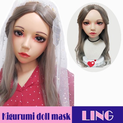 (Ling)Crossdress Sweet Girl Resin Half Head Female Kigurumi Mask With ...